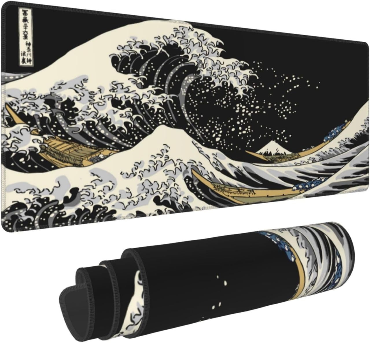 Black White The Great Wave Off Kanagawa Mouse Pad XL Extended Mat, Non ...