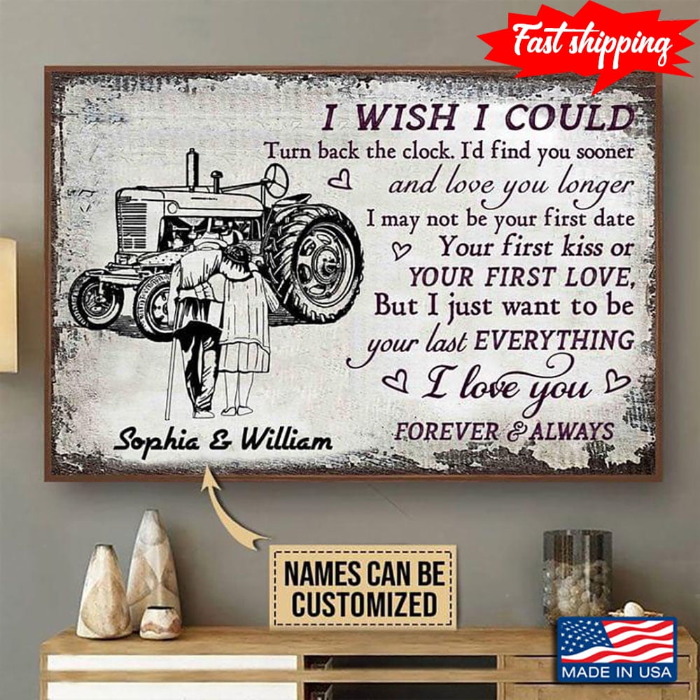 Black & White Theme Customized Name Old Couple & Tractor I Wish I Could ...