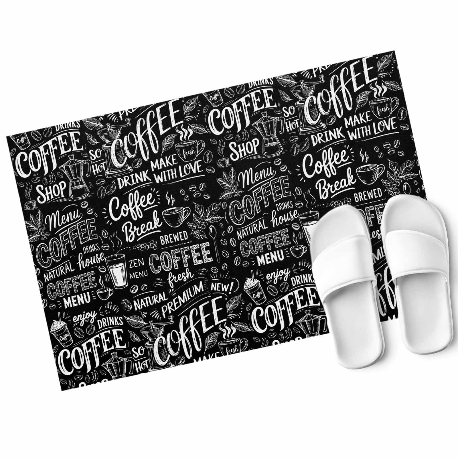Black White Theme Door Mat Modern Bread Coffee Pot Milk Drink ...