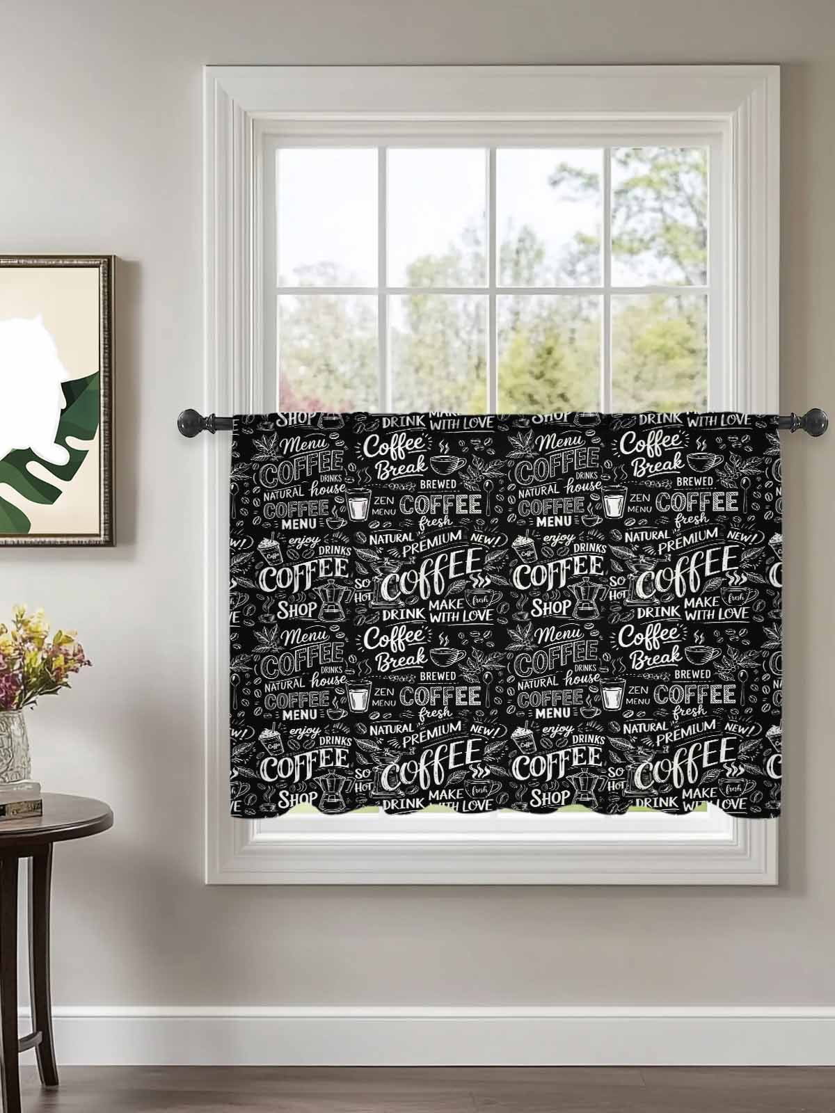 Black White Theme Sheer Curtains 45 Inch Long 1 Panel Modern Bread ...