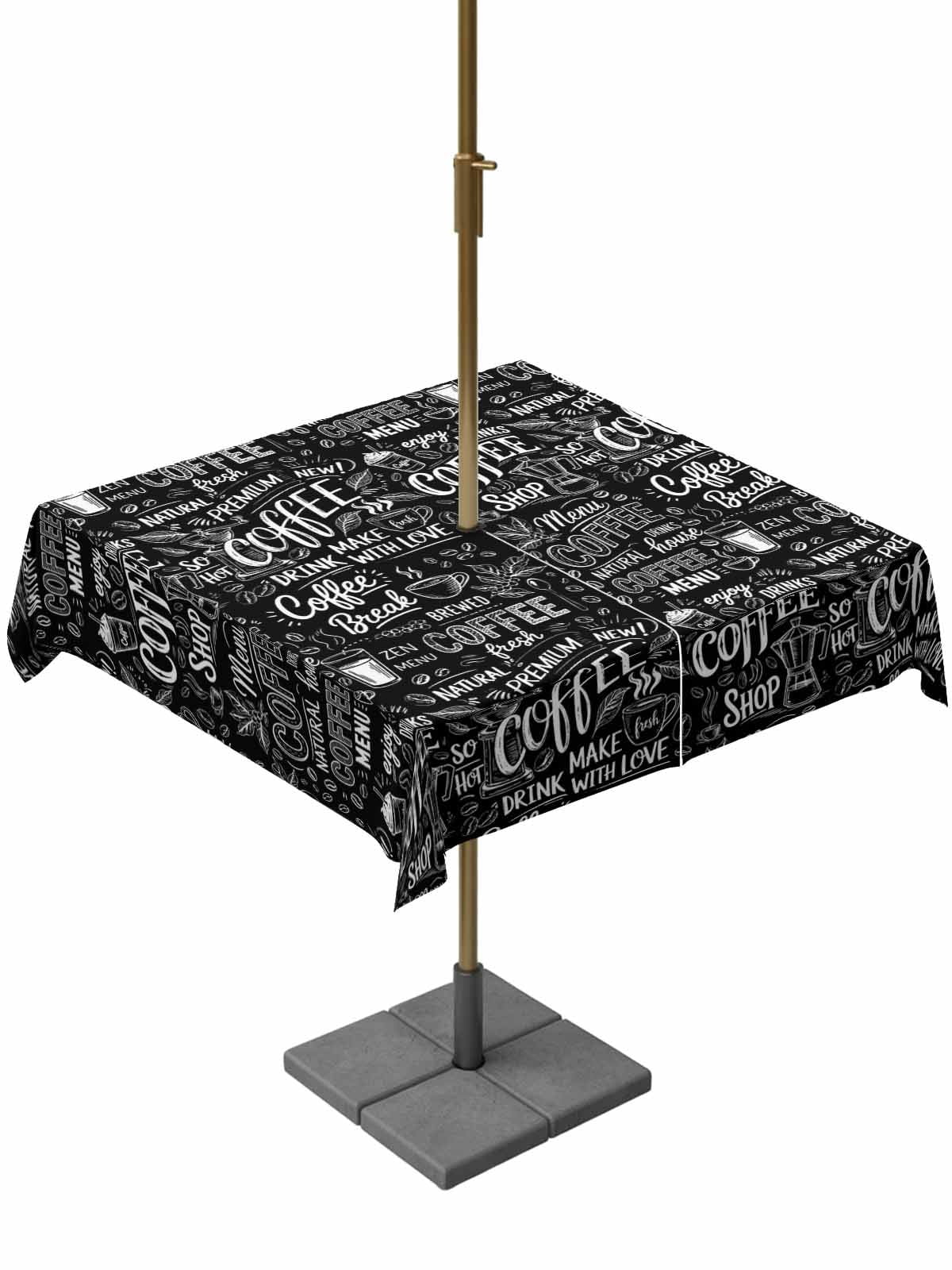 Black White Theme Square Outdoor Tablecloth with Umbrella Hole Modern ...
