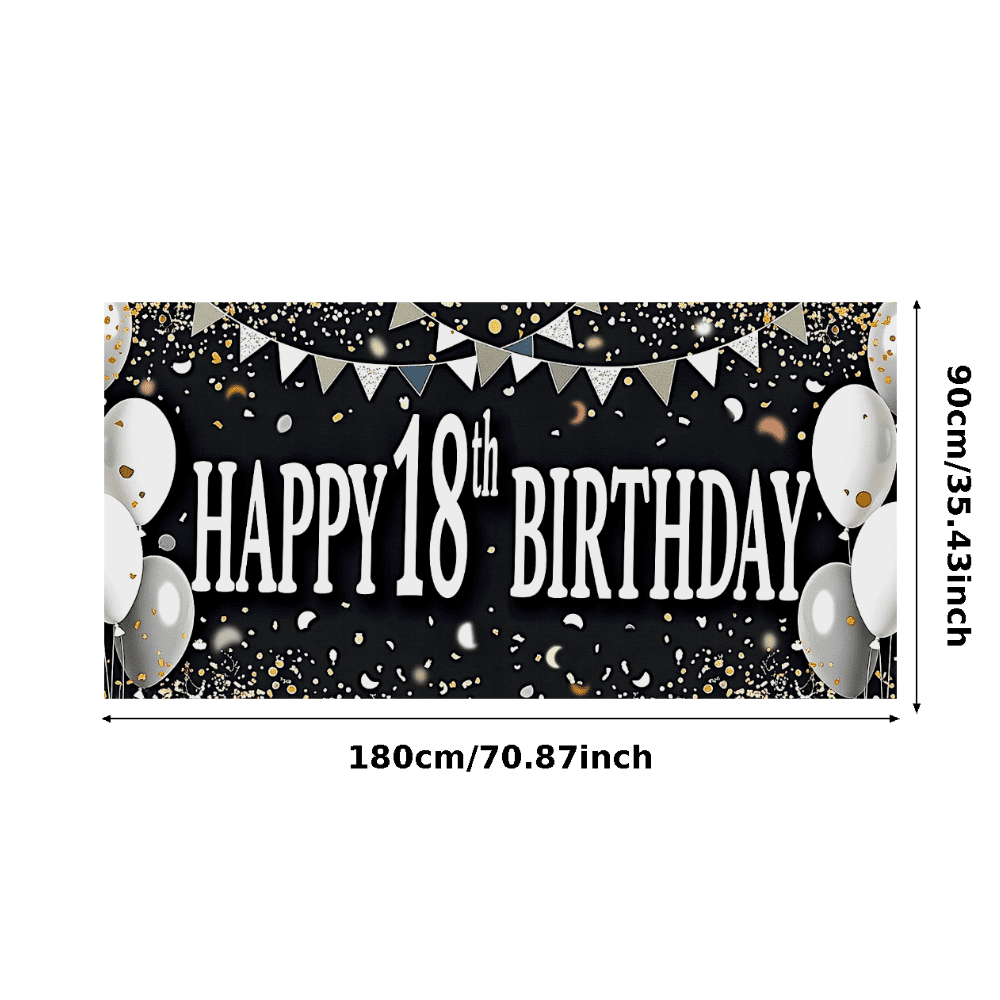 Black and White Themed 18th Birthday Backdrop Banner with Balloon Star ...