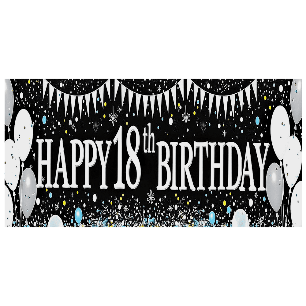 Black and White Themed 18th Birthday Backdrop Banner with Balloon Star ...