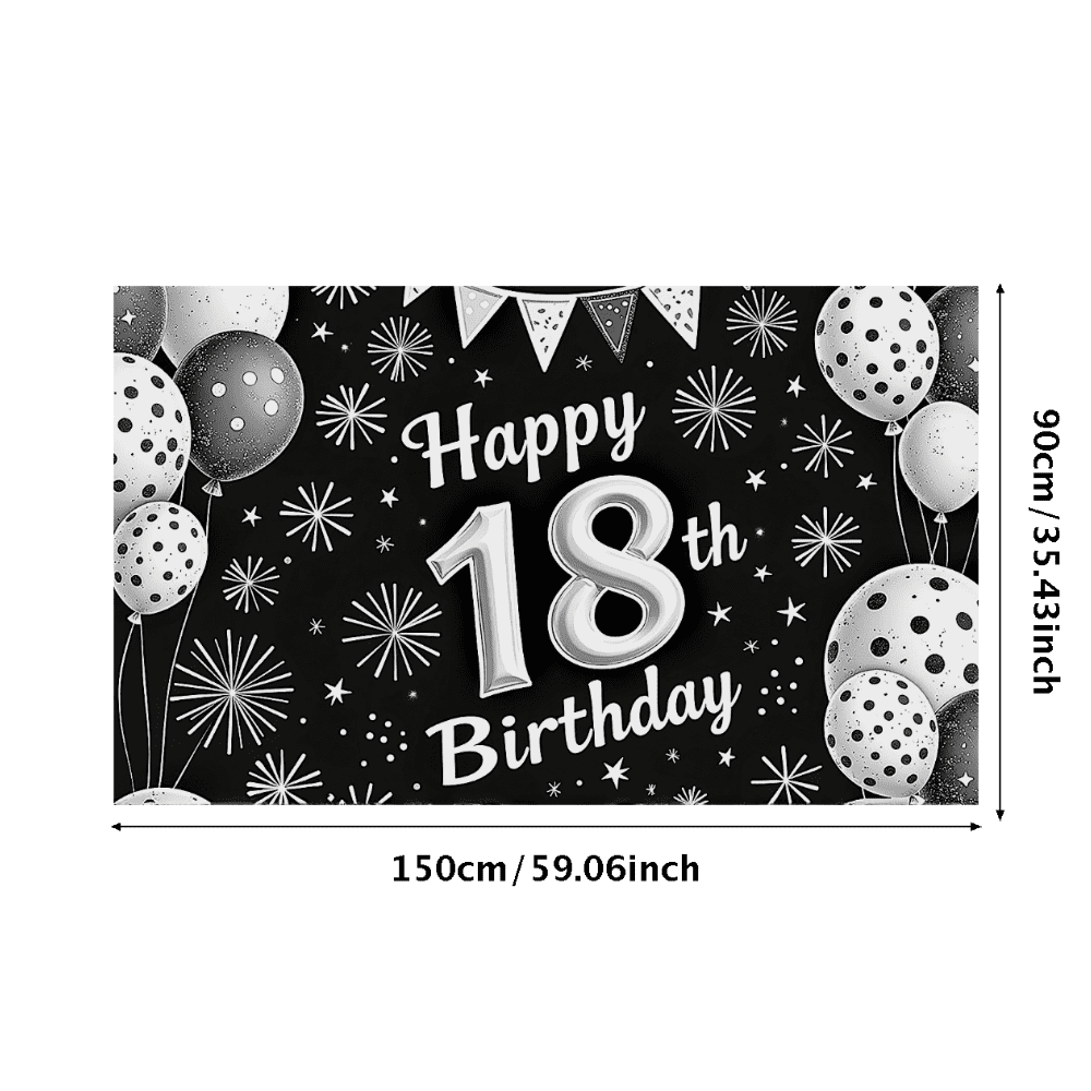 Black and White Themed 18th Birthday Banner with Balloon Firework Star ...