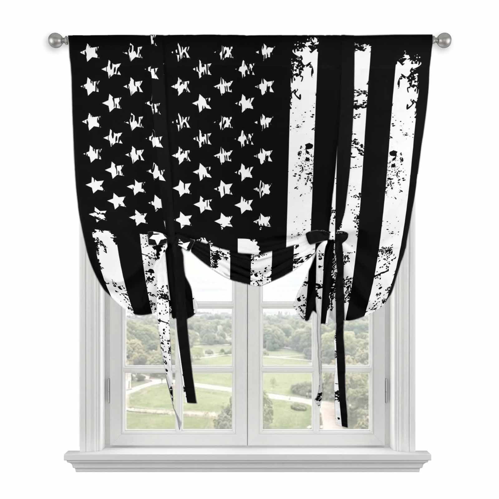 Black White Tie Up Curtain Valance for Window,Adjustable Rod Pocket ...