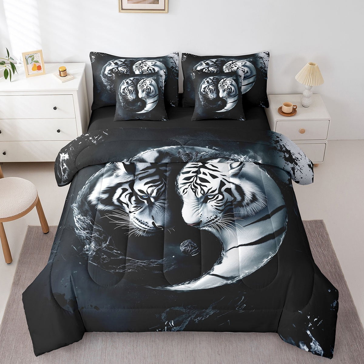 Black and White Tiger 7 Piece Comforter Set Full Bed in a Bag,Gothic ...