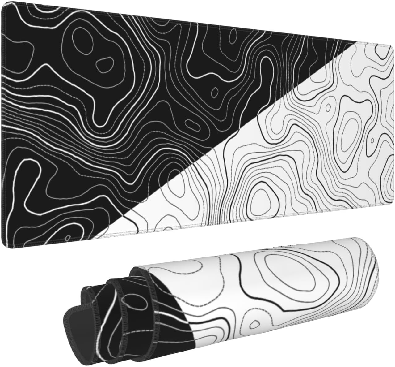 Black and White Topographic Contour Mouse Pad 31.5x11.8 XL Minimalist ...