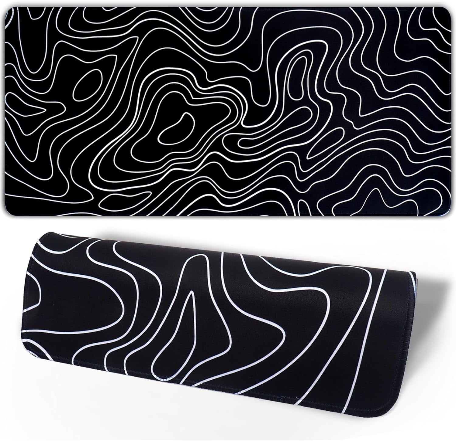 Black White Topographic Line Mouse Pad Gaming Mousepad Non-Slip Rubber ...
