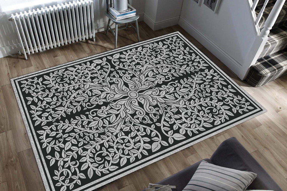 Black White Tree Area Rugs Leaf Abstract Rug Non Slip so Easy Clean ...