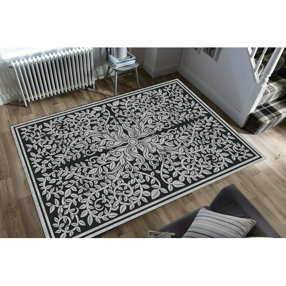 Black White Tree Area Rugs Leaf Abstract Rug Non Slip so Easy Clean ...