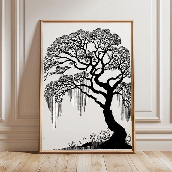 Black White Tree Minimal Line Art Poster, Home Decor , Poster Print ...
