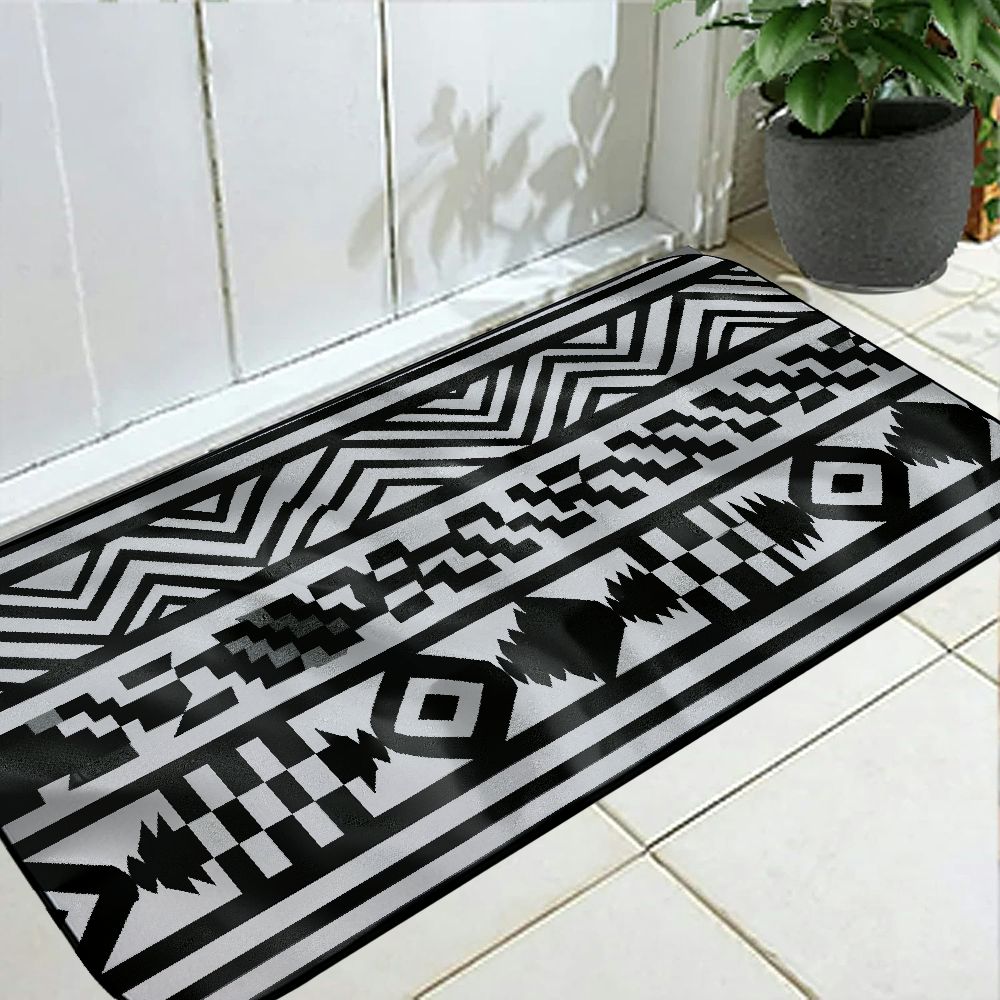 Black White Tribal Aztec Ethnic Doormat Indoor Outdoor Entrance Floor ...