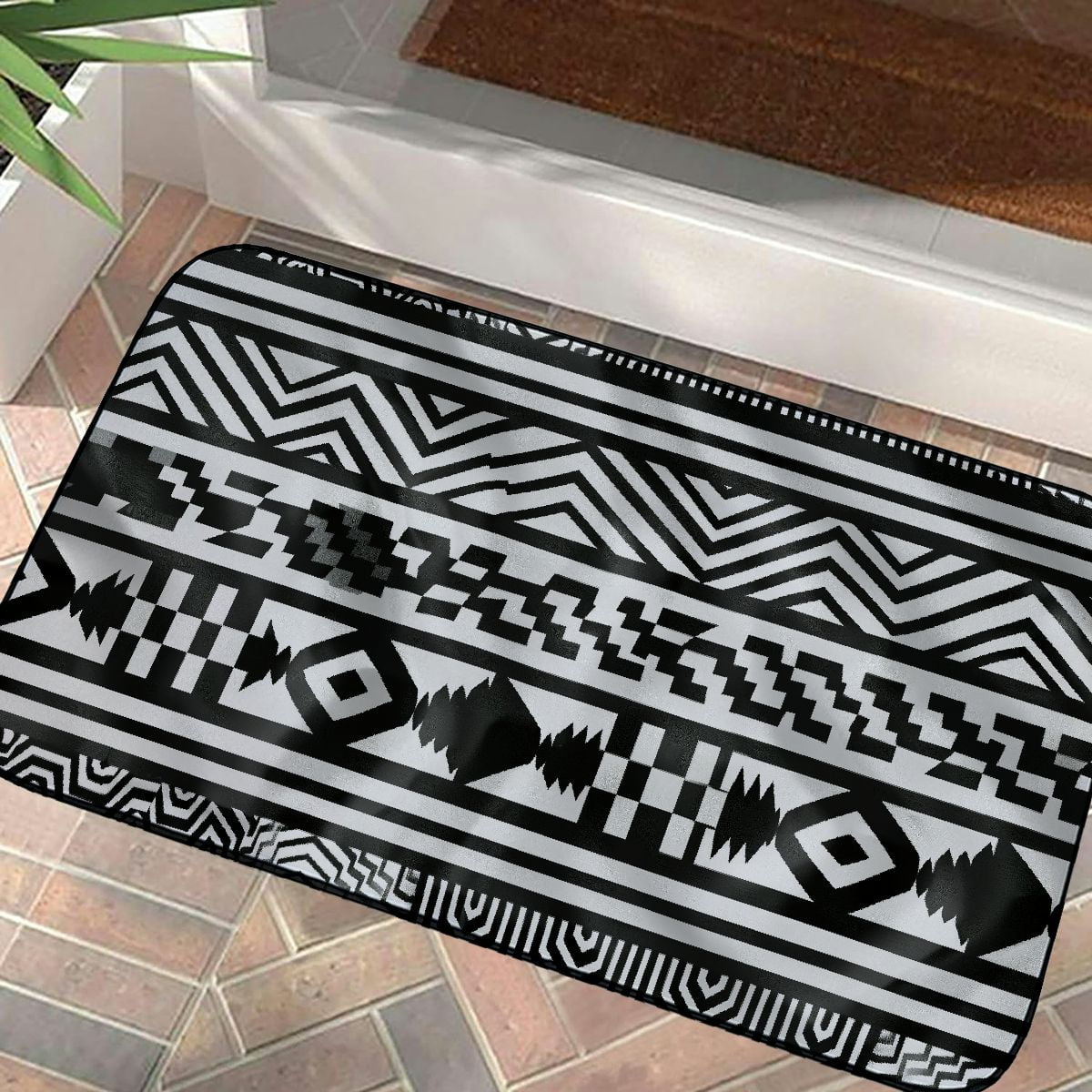 Black White Tribal Aztec Ethnic Doormat Indoor Outdoor Entrance Floor ...