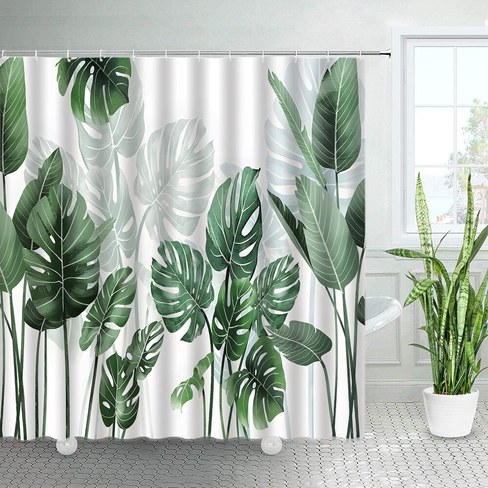 Black White Tropical Plants Palm Trees Shower Curtains Jungle Natural ...
