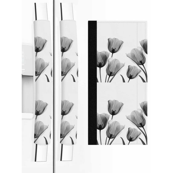 Black White Tulip Refrigerator Door Handle Covers Set of 2, Spring ...