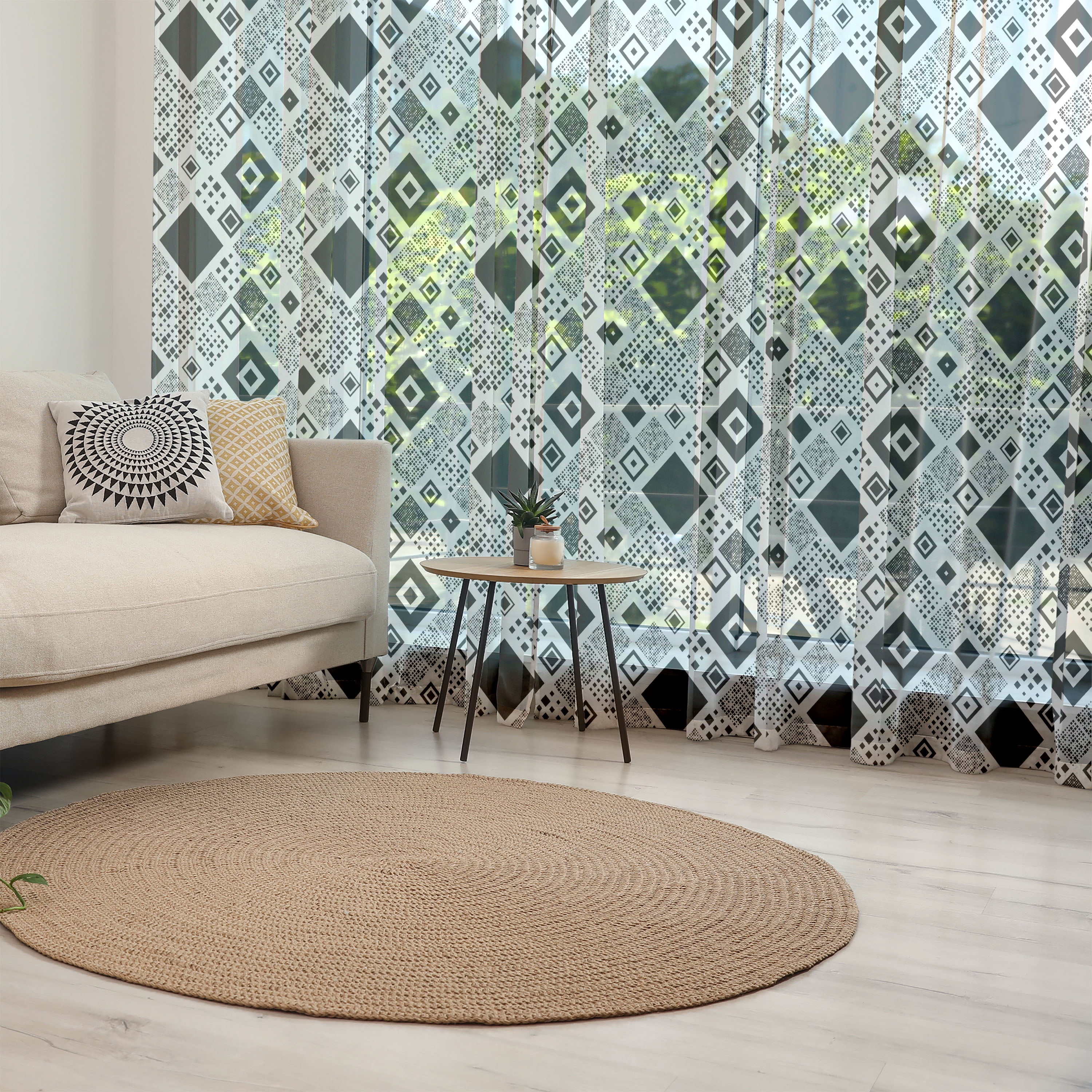 Black and White Tulle Curtains with Rod Pocket, Geometrical Diagonal ...