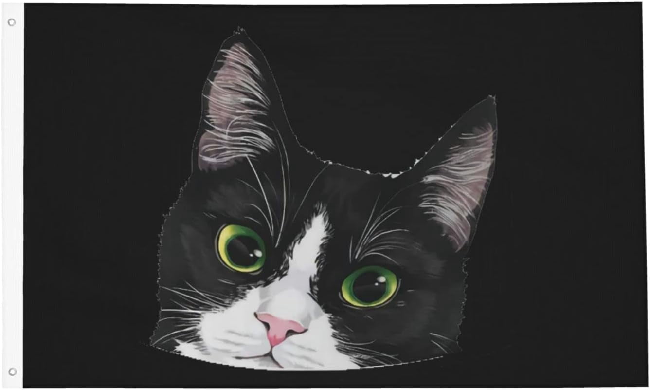 Black White Tuxedo Cat Banner With Metal Grommets Double Sided Printed ...