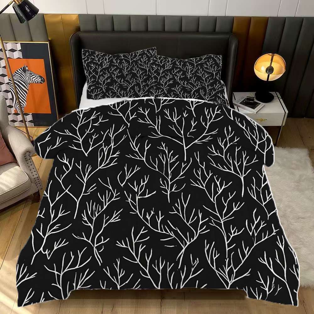 Black White Twiggy Seamless Pattern Comforter Set King Size Bedding Set ...