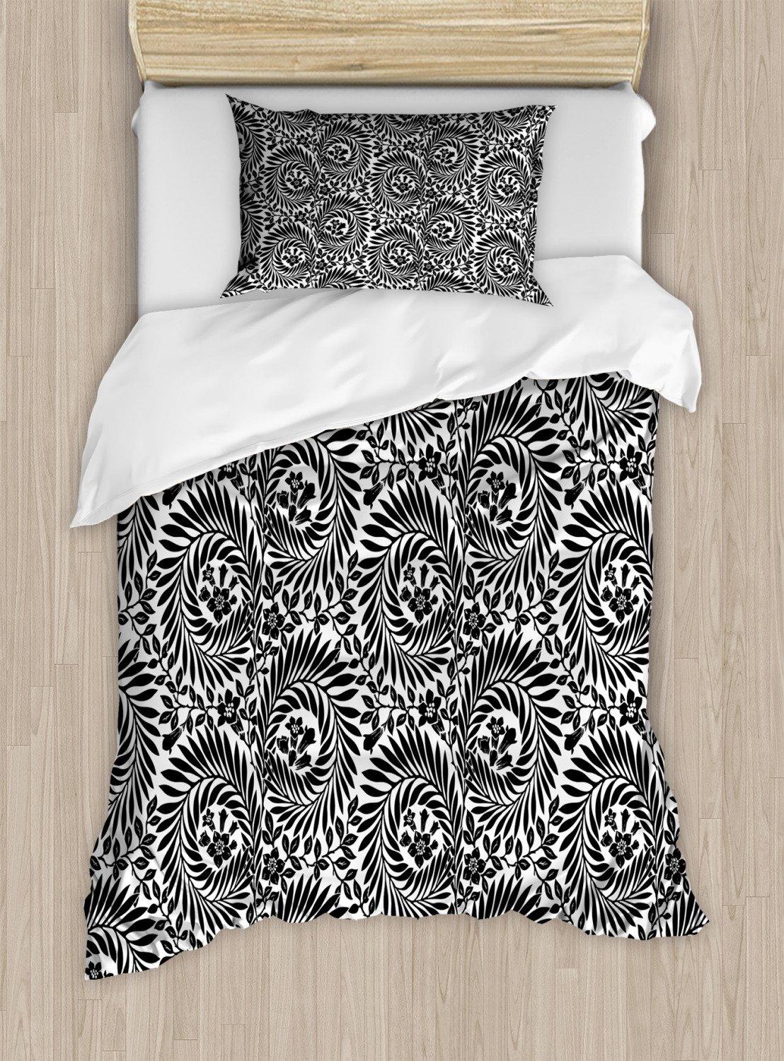 Black and White Twin Size Duvet Cover Set, Damask Inspired Floral ...