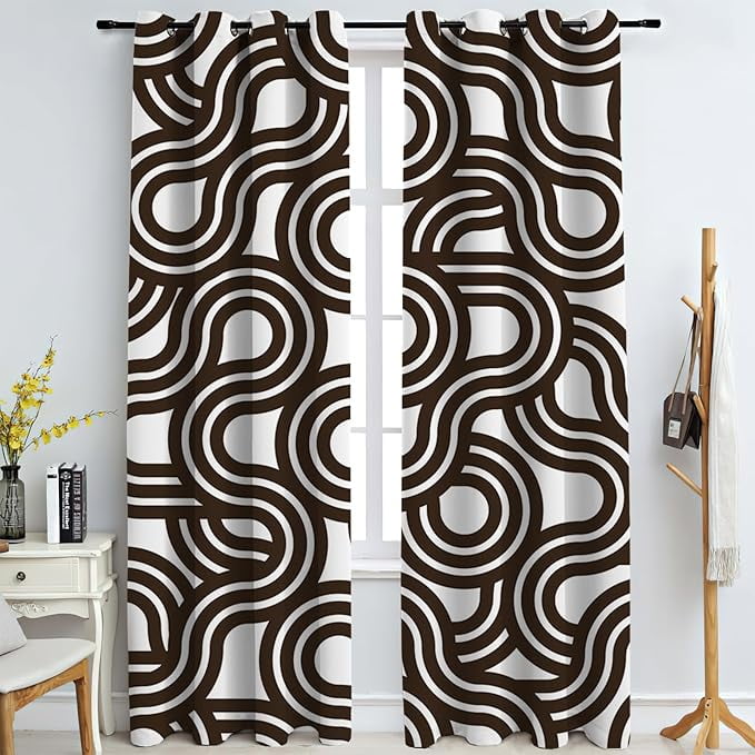 Black And White Twisted Lines Blackout Curtains, Abstract Bohemian ...