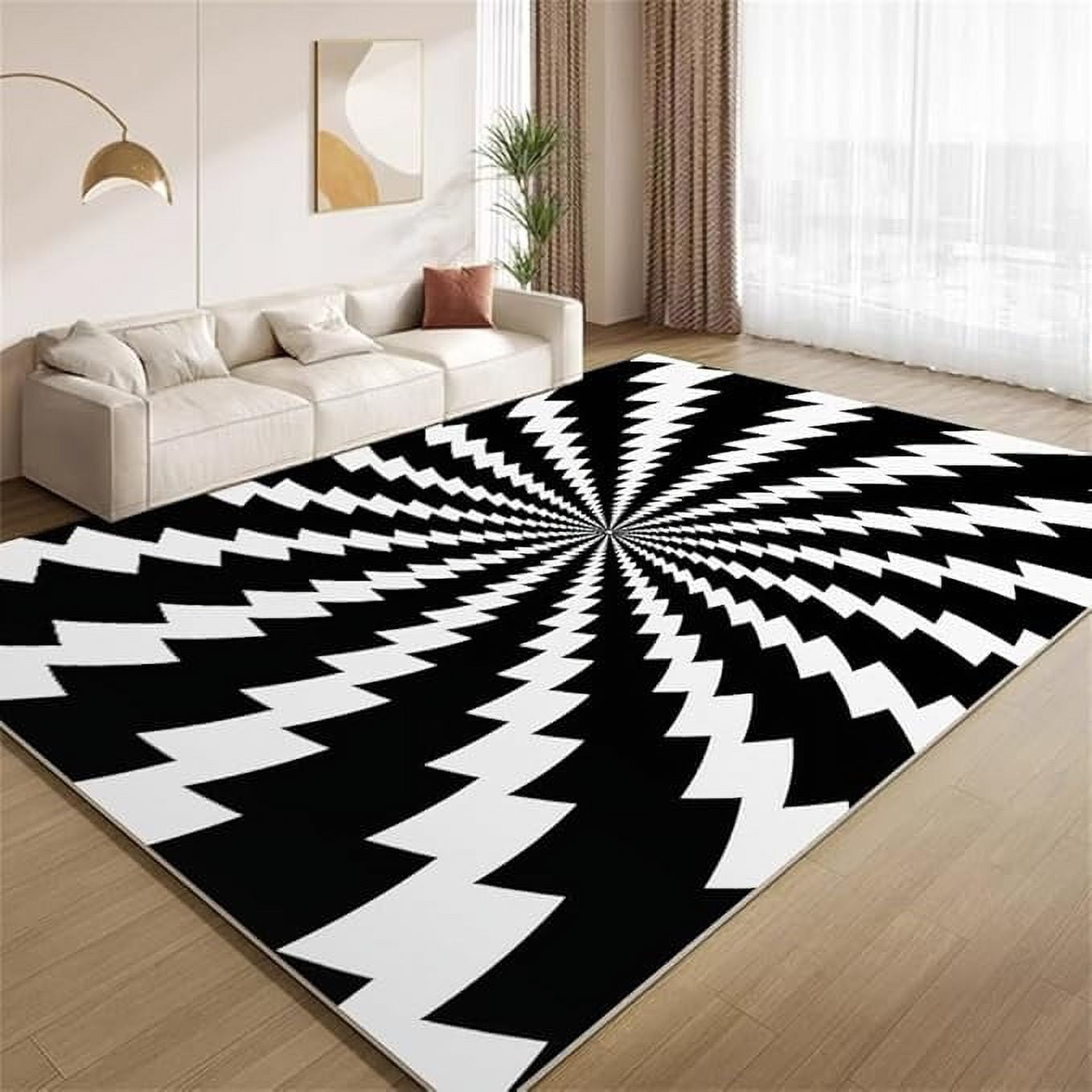 Black And White Twisted Stripes Area Rug, 3D Optical Illusion Carpet ...