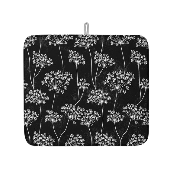 Black White Umbellifer Dish Drying Mat 16x18 inch Retro Rustic Flora ...