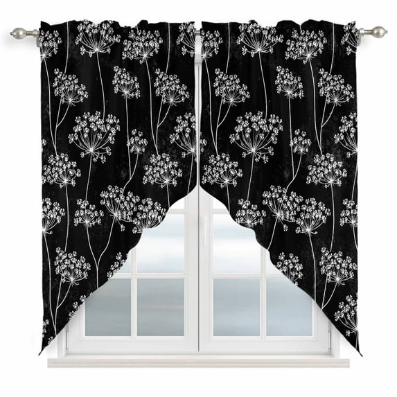 Black White Umbellifer Swag Valances for Windows 2 Pack Retro Rustic ...