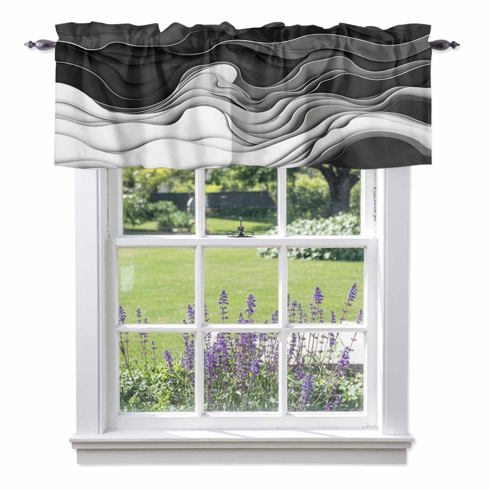 Black White Valances for Windows, Gradient Ocean Wave Geometric ...