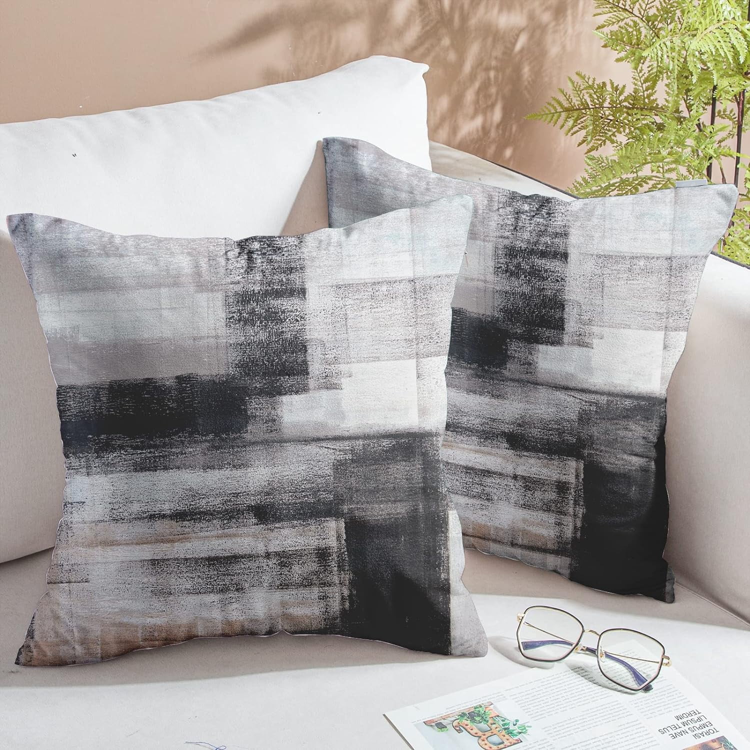 Black White Velvet Abstract Pillow Covers Set of 2 Modern Accent Gray ...