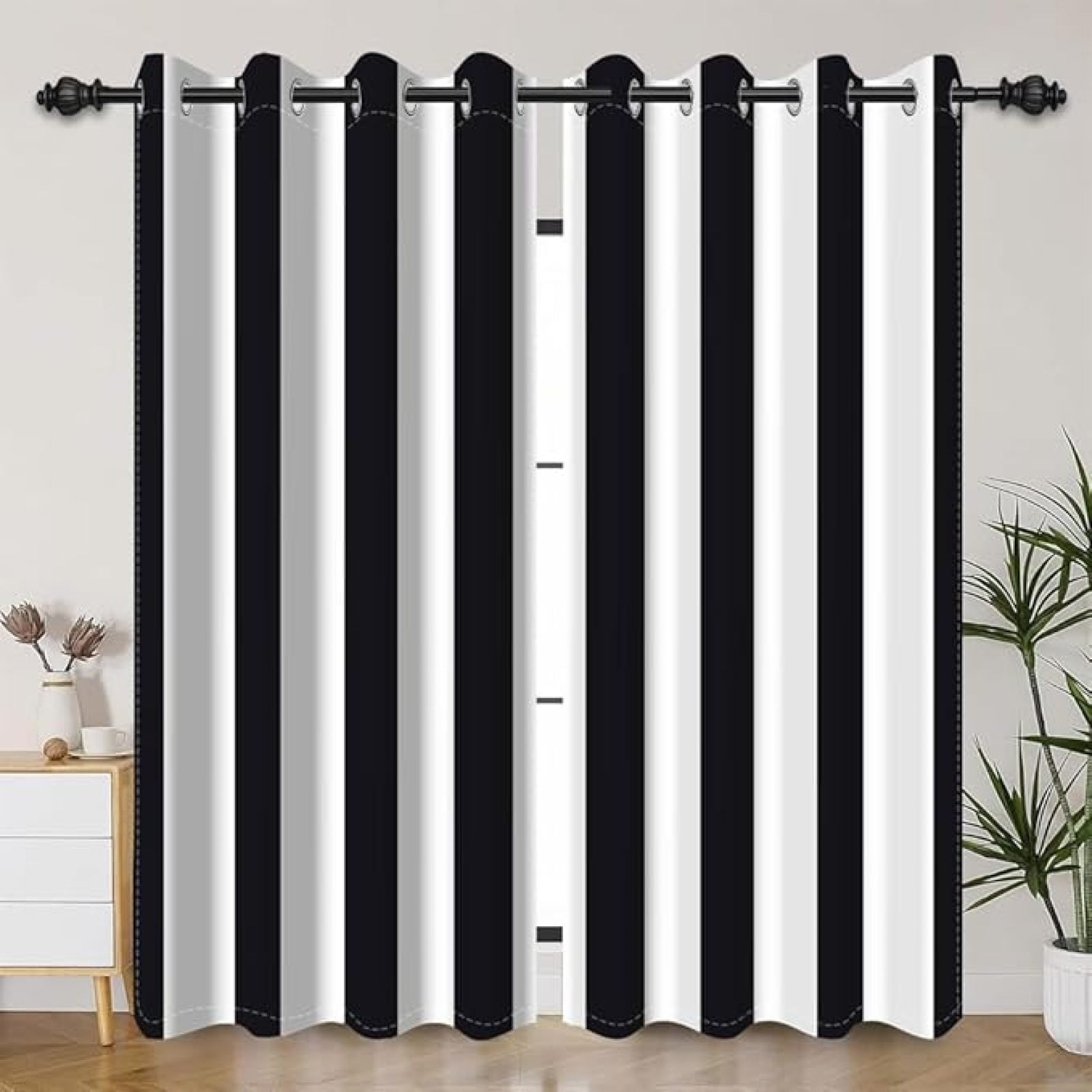 Black And White Vertical Stripe Window Curtains Black White Striped ...