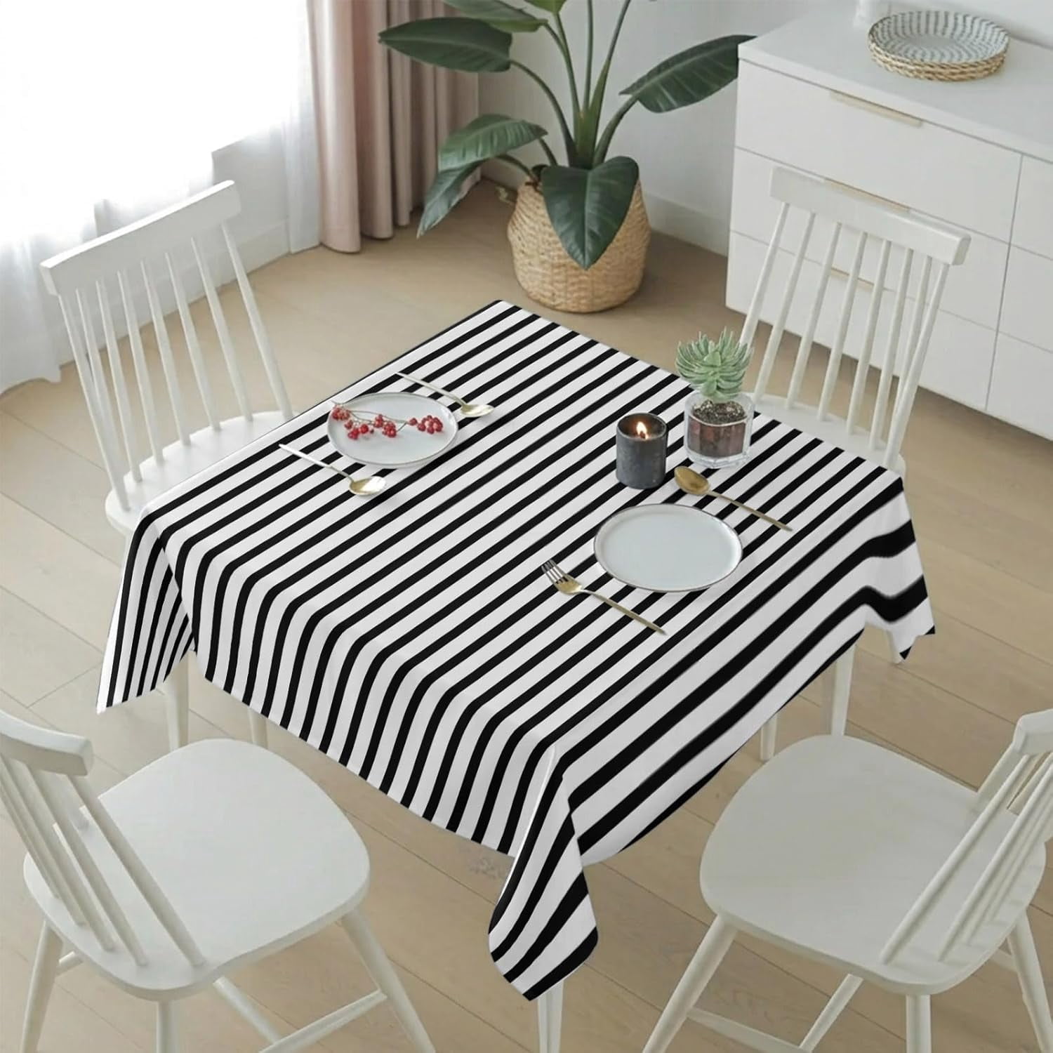 Black White Vertical Striped Table Cloth Waterproof Tablecloths ...