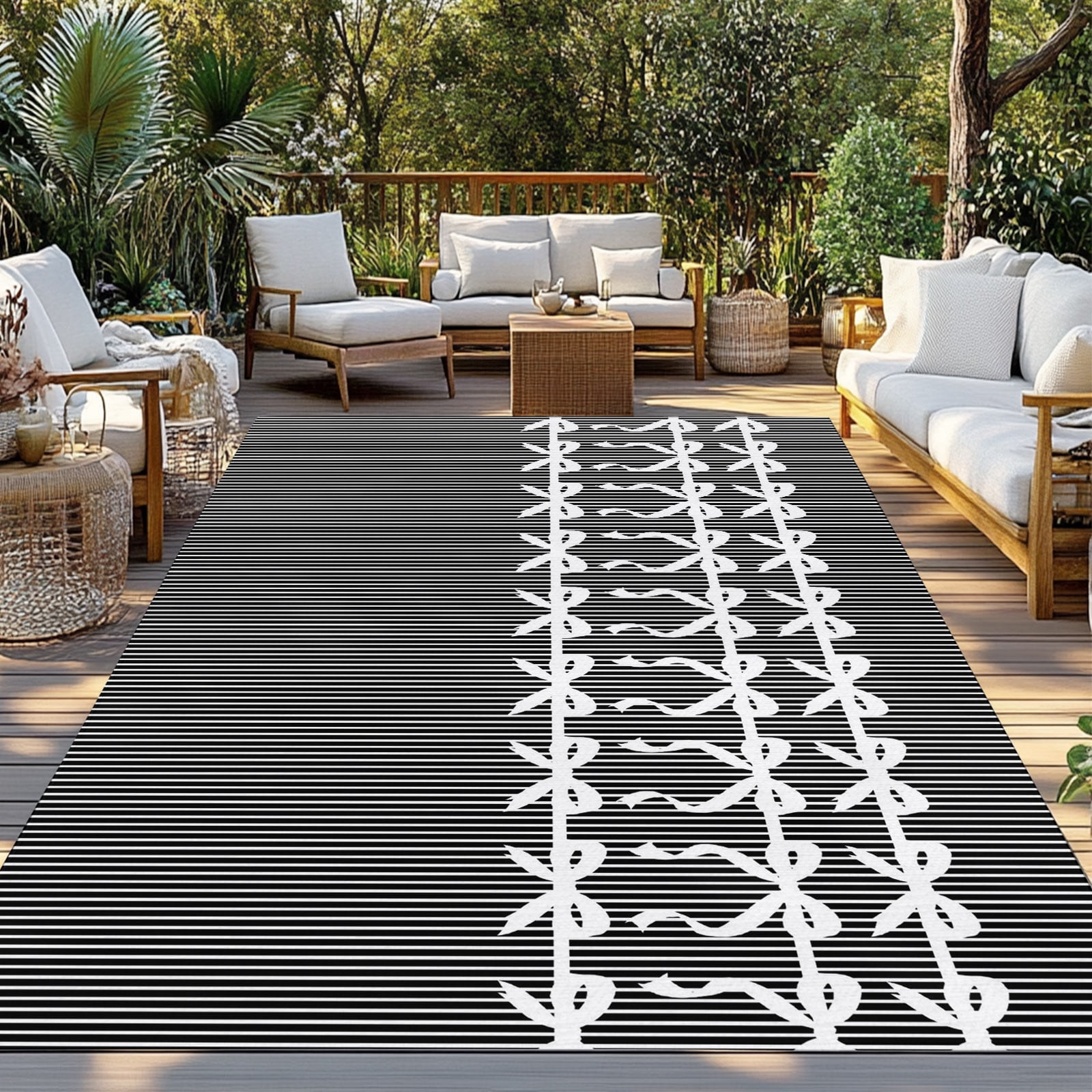 Black White Vertical Stripes Indoor Outdoor Rugs 5x8 Ft, Chic White ...