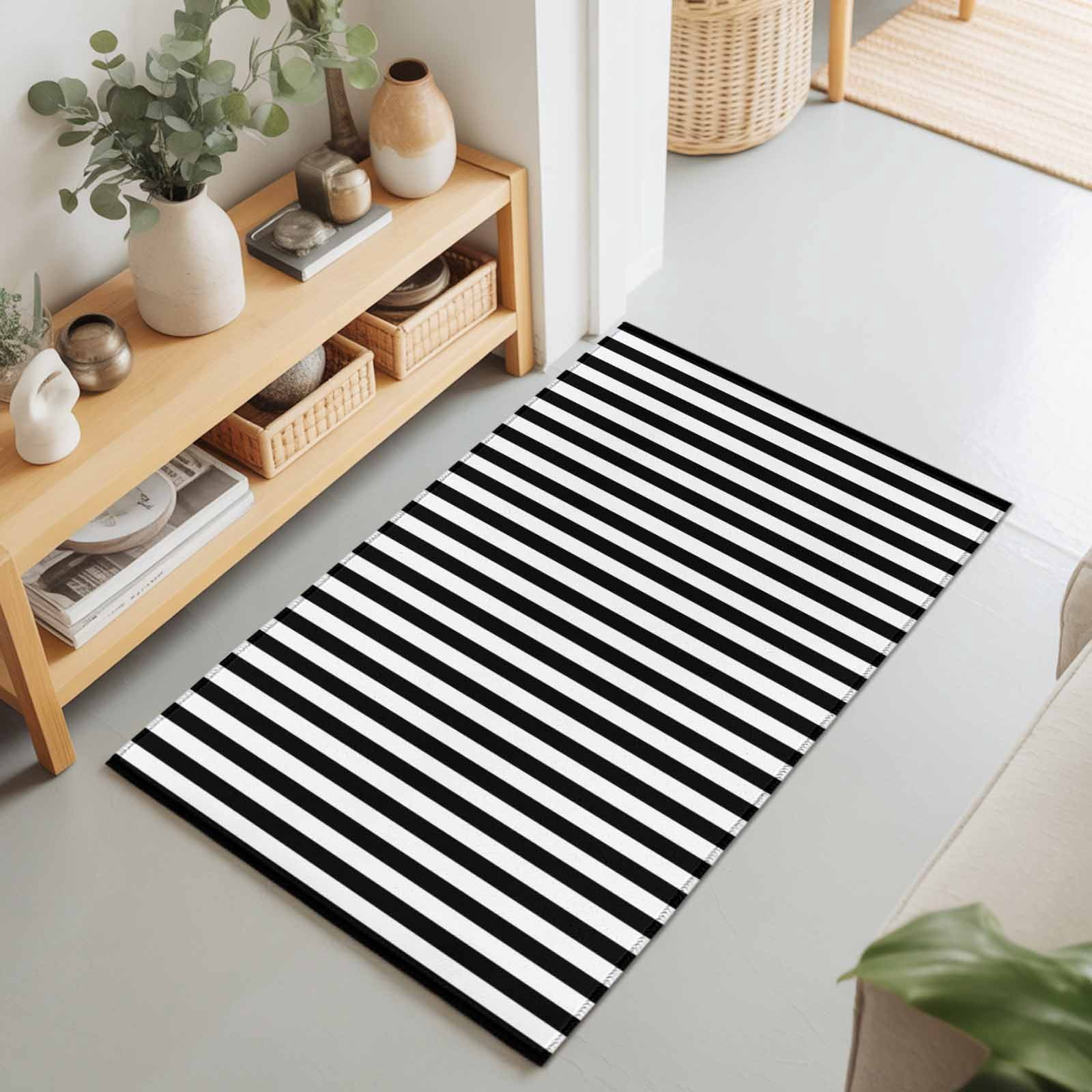Black White Vertical Stripes Rectangle Rug 2'x3' Modern Minimalist Art ...