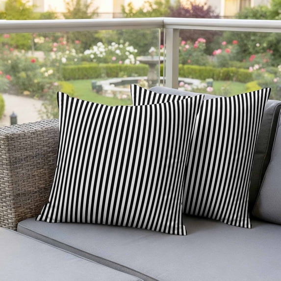 Black White Vertical Stripes Waterproof Throw Pillow Covers Set of 2 ...