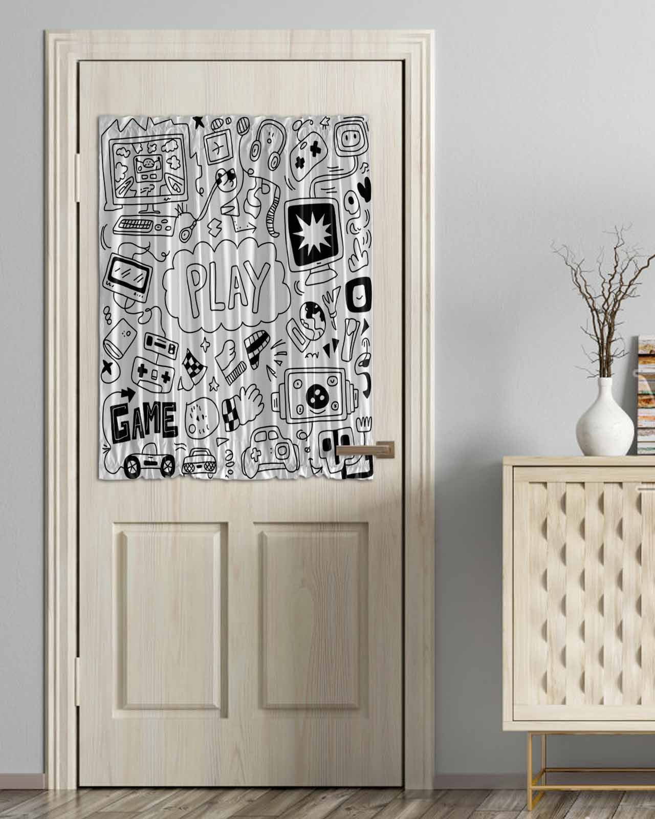 Black White Video Game Blackout Door Curtains for French, Glass,Front ...