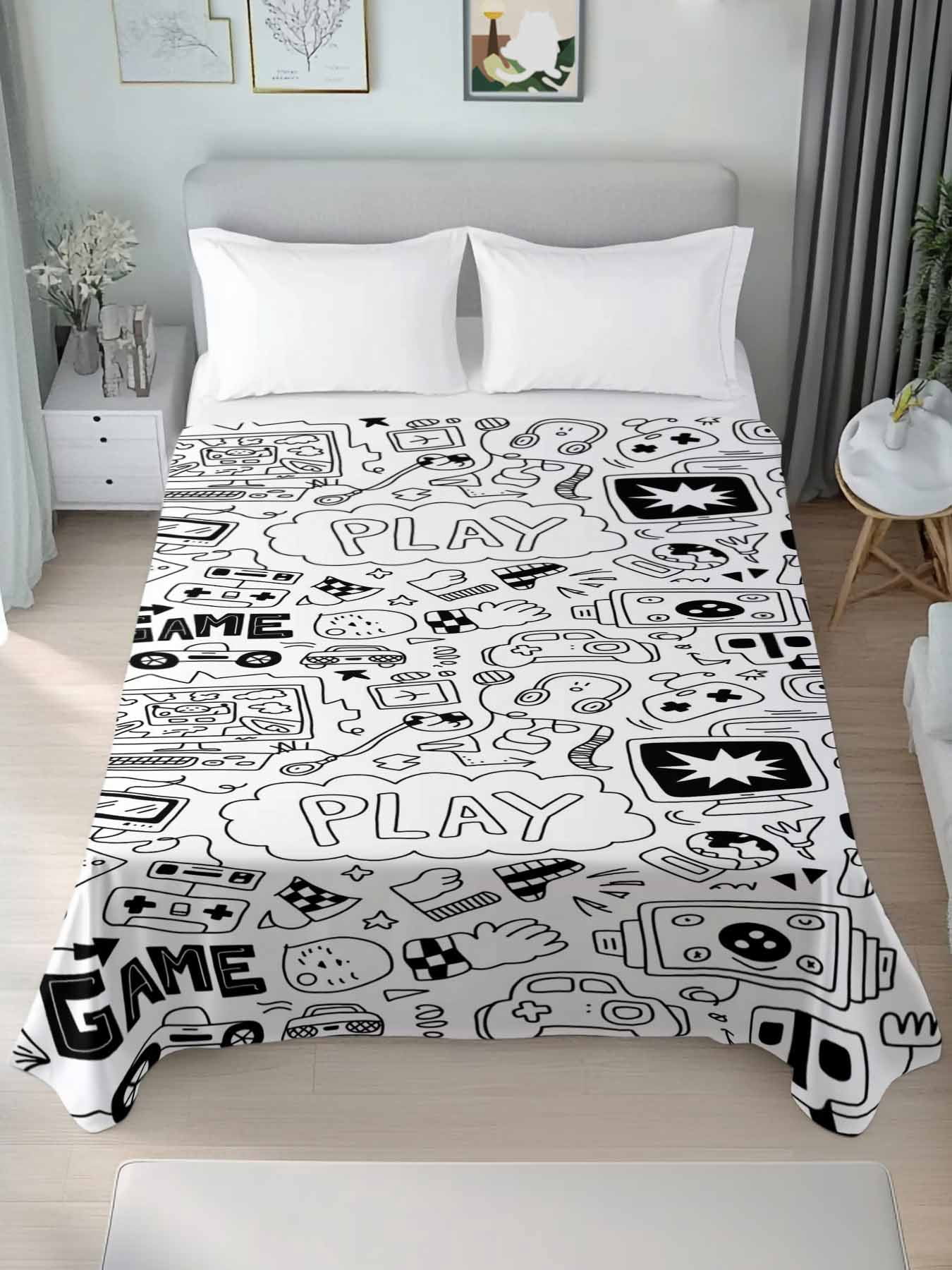 Black White Video Game California King Size Flat Sheet, Wrinkleproof ...