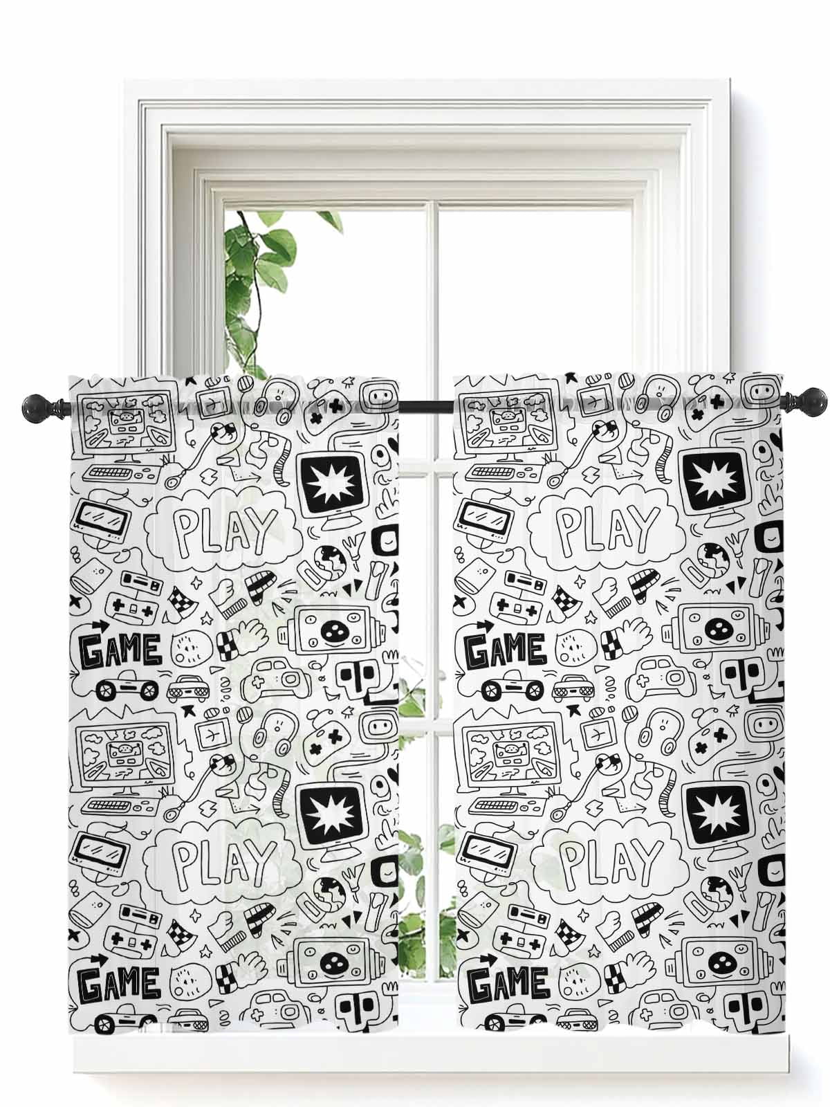 Black White Video Game Curtains 45 Inch Length,Sheer Curtains for ...