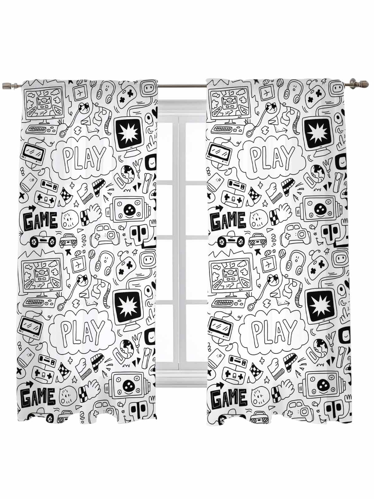 Black White Video Game Curtains 63 Inch Length,Sheer Curtains for ...