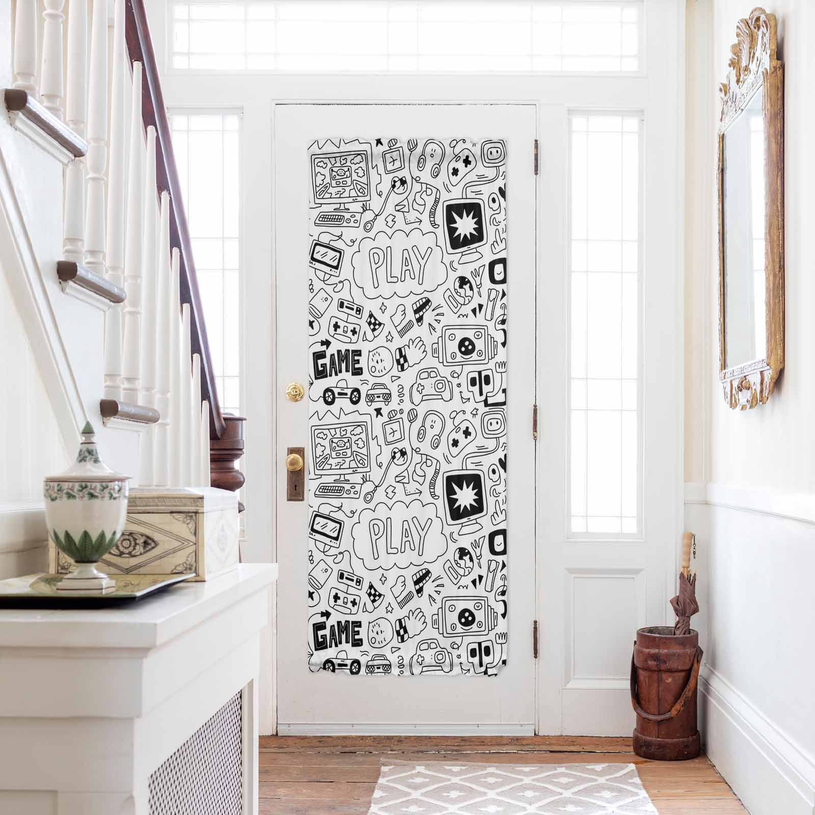 Black White Video Game Door Curtains for Door Window, French Sidelight ...