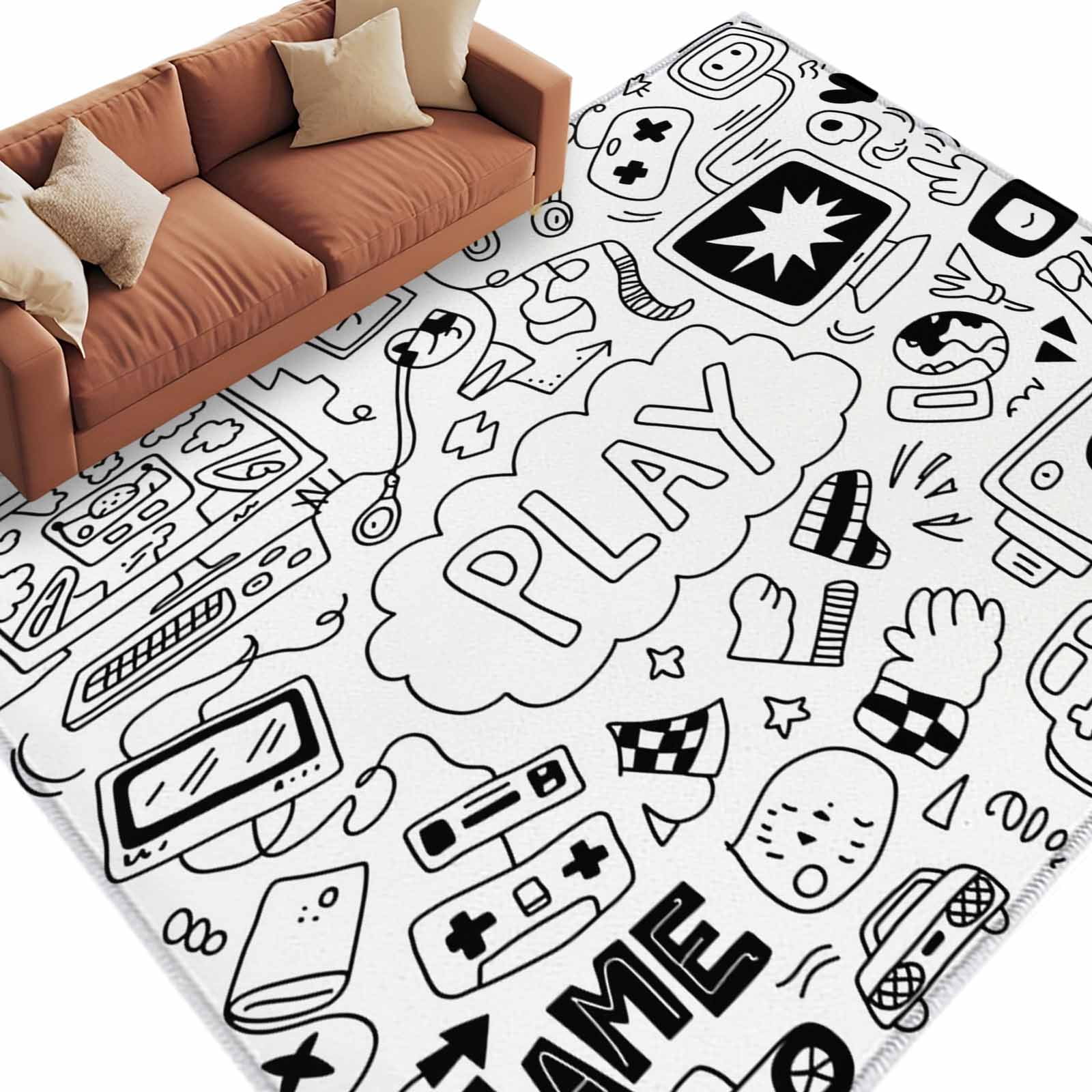 Black White Video Game Large Area Rugs for Bedroom Living Room, Soft ...