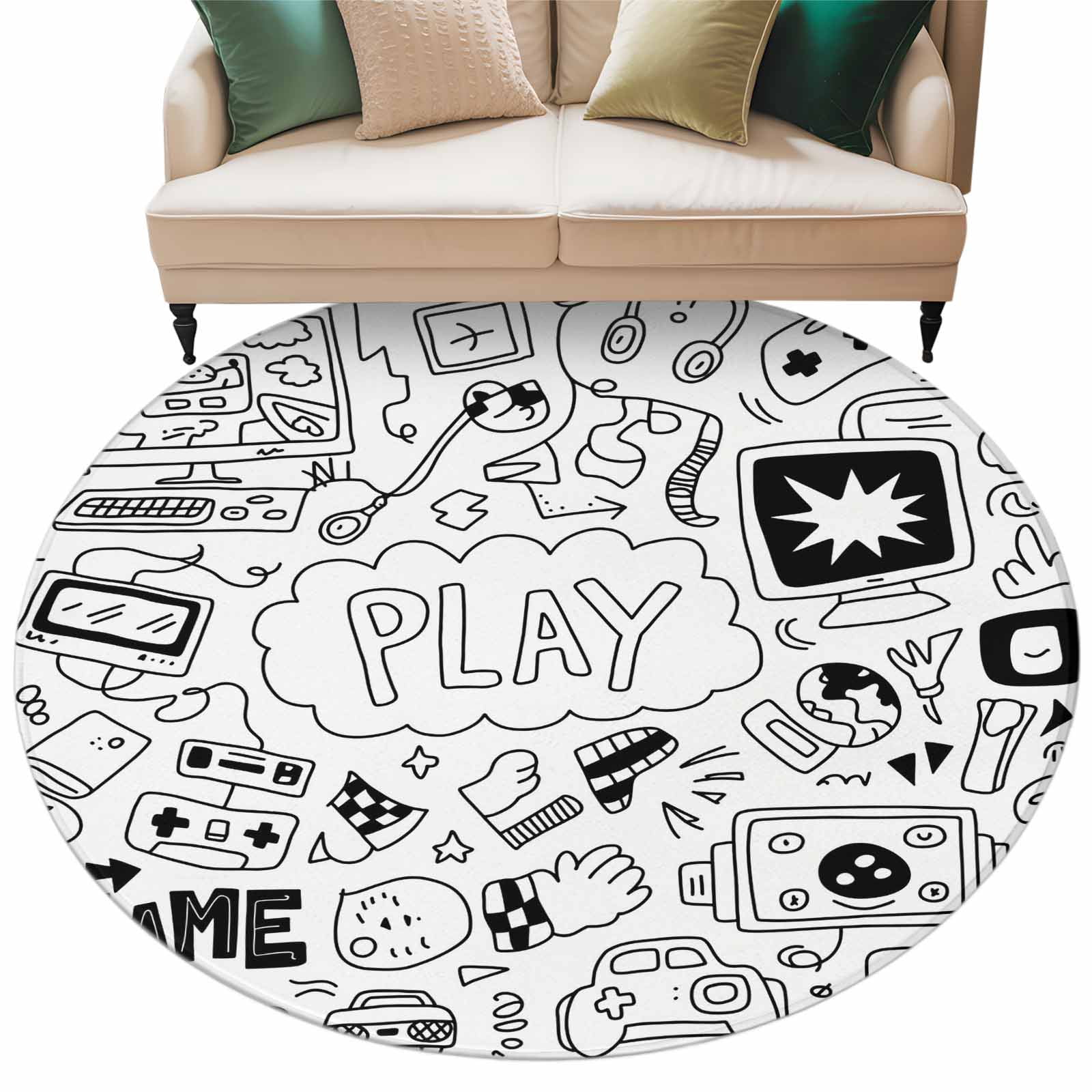 Black White Video Game Large Area Rugs for Bedroom Living Room, Soft ...