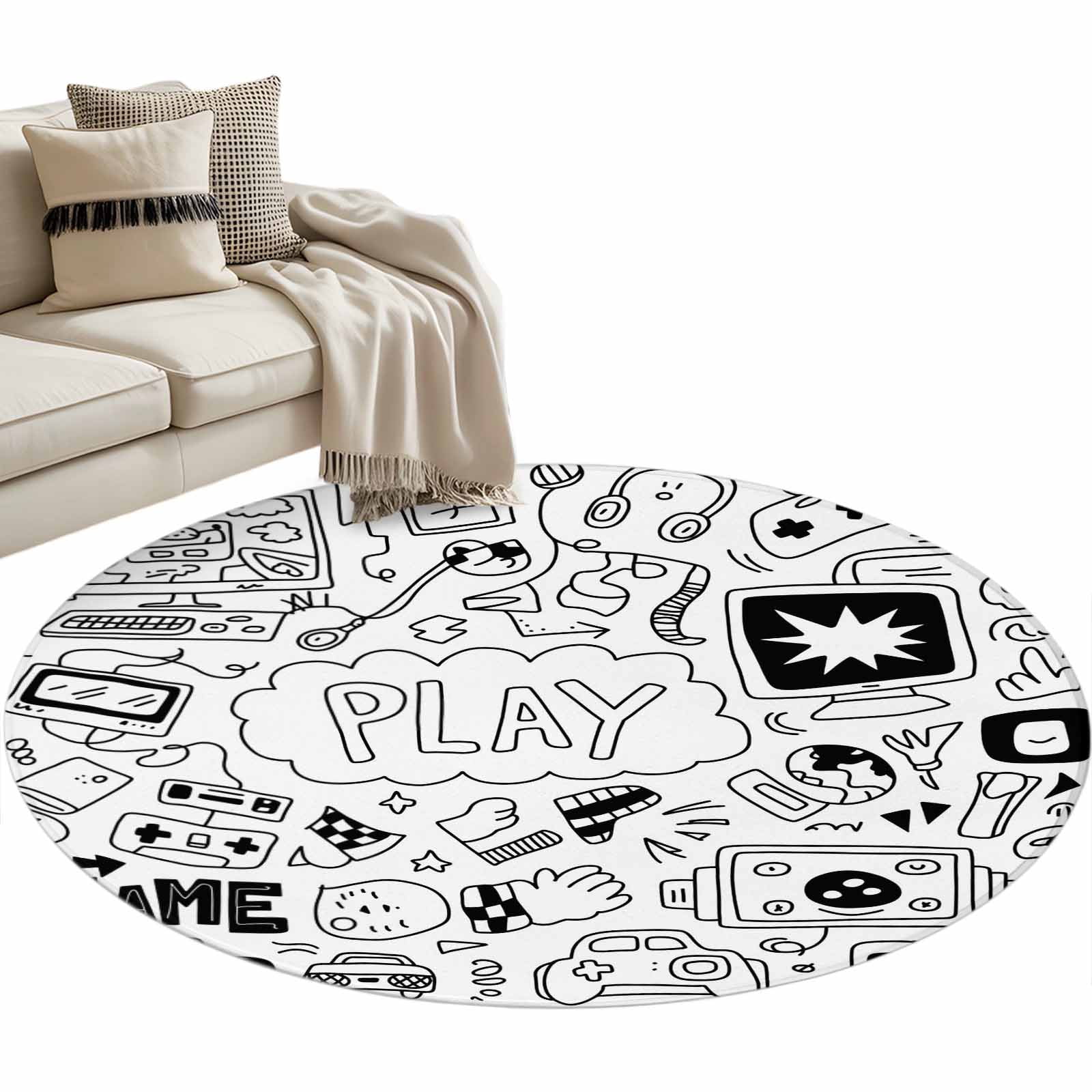 Black White Video Game Large Area Rugs for Bedroom Living Room, Soft ...