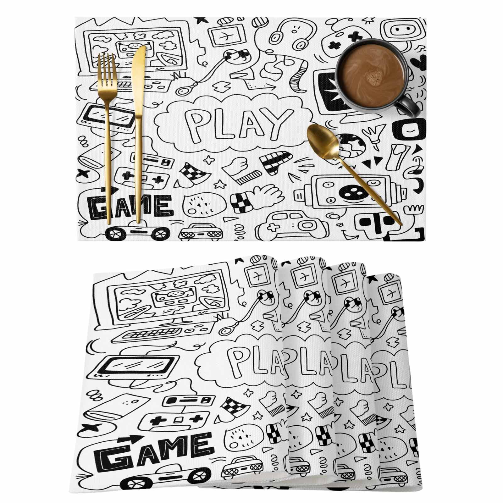Black White Video Game Placemats Set of 6, Console Computer Gaming ...