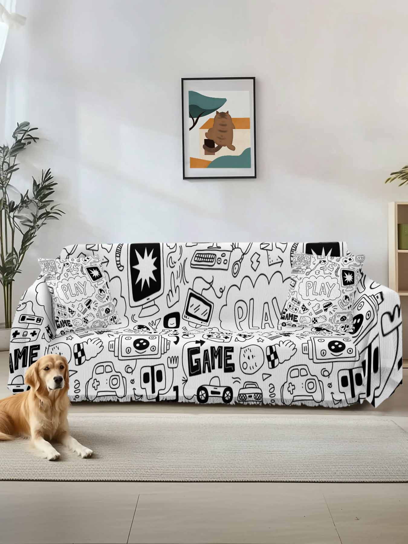 Black White Video Game Sofa Cover Blanket Couch Covers for Armchair ...