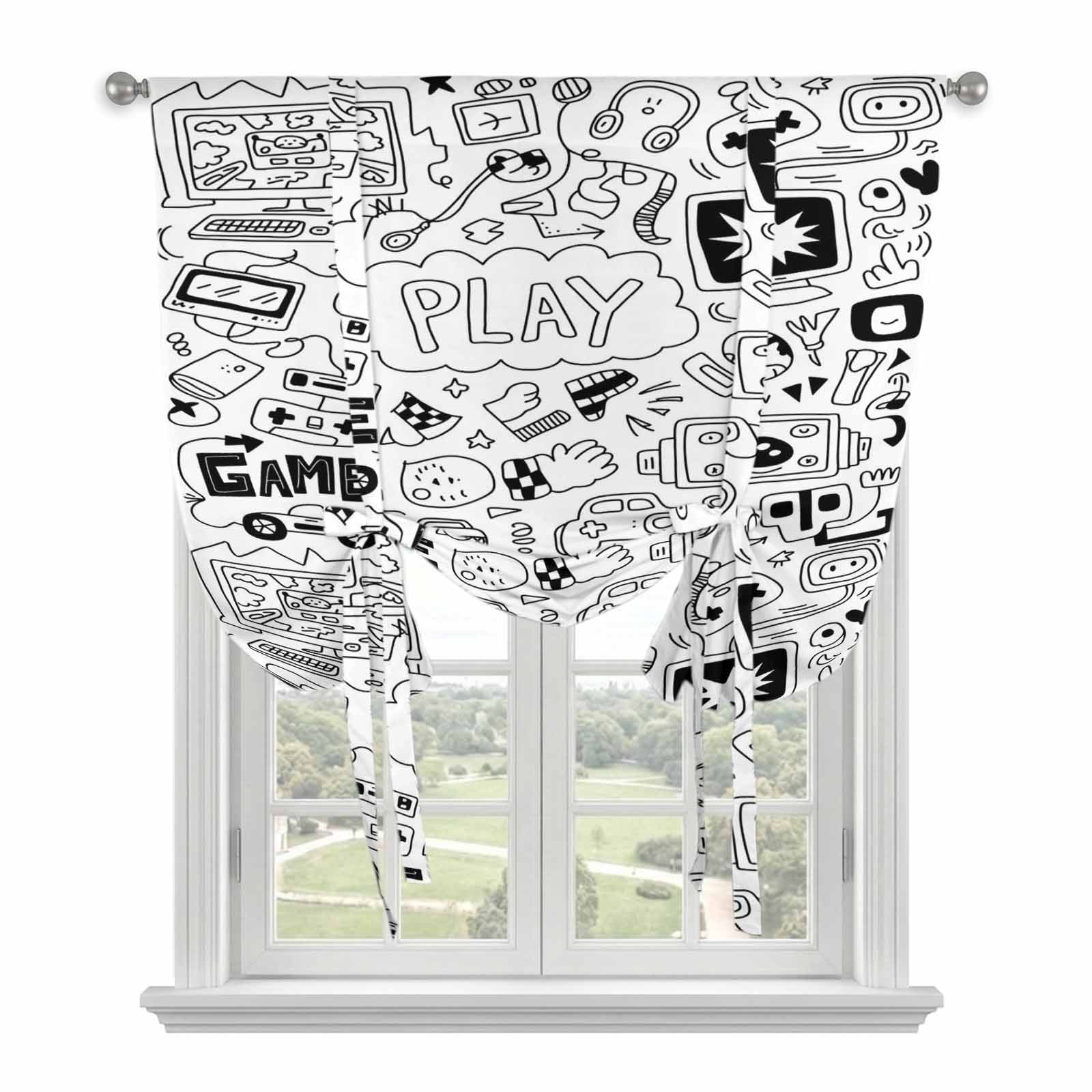 Black White Video Game Tie Up Curtain Valance for Window,Adjustable ...
