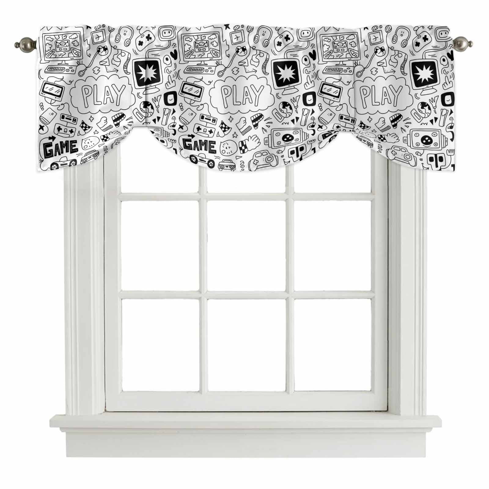 Black White Video Game Tie Up Valance Curtains for Windows, Kitchen ...