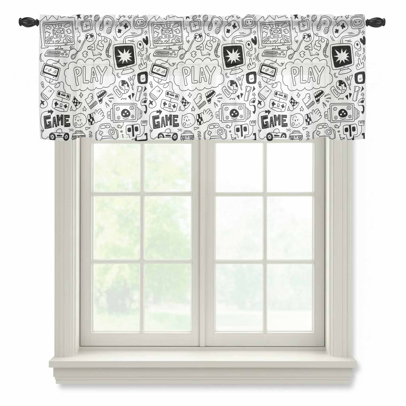 Black White Video Game Valance Curtains for Kitchen/Living Room ...