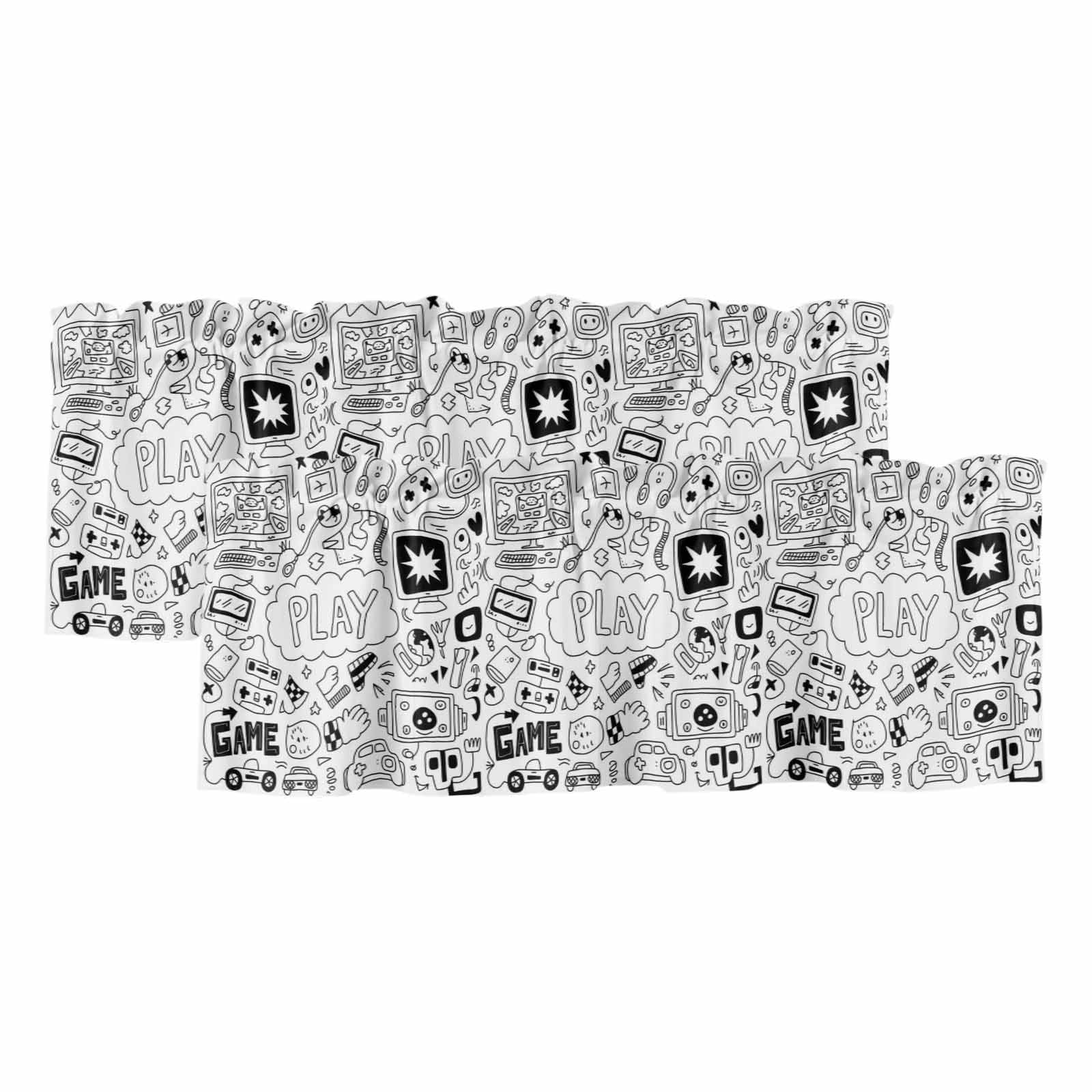 Black White Video Game Valances for Windows, Decorative Rod Pocket ...
