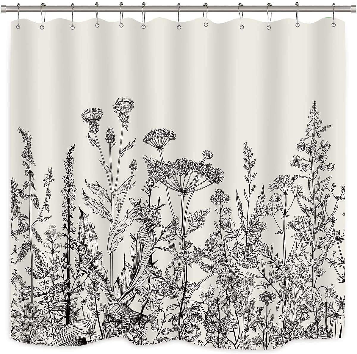 Black and White Vintage Floral Shower Curtain 72 x 72 Inch, Botanical Flower Shower Curtain for ...