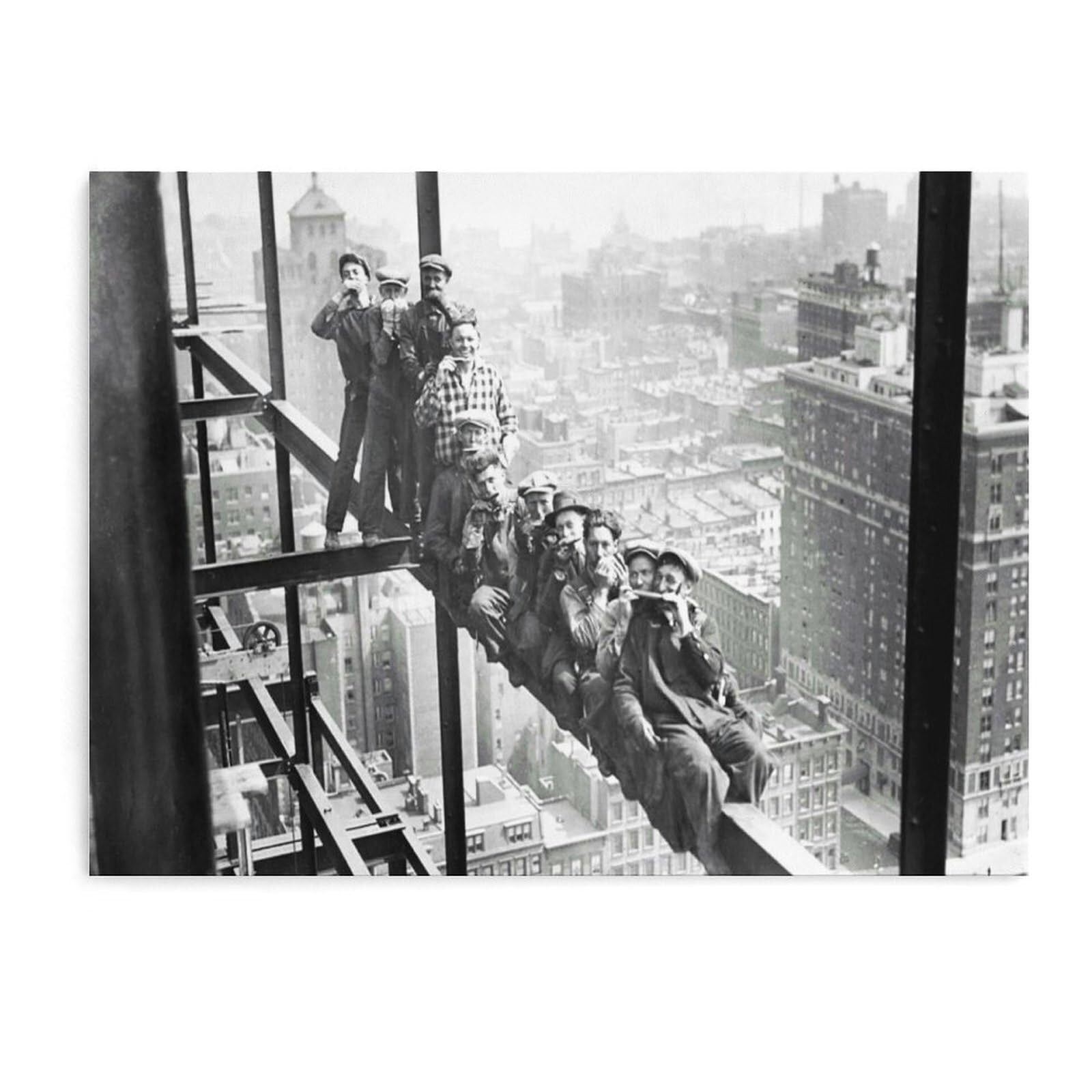 Black And White Vintage Posters Construction Worker Skyscraper Wall ...